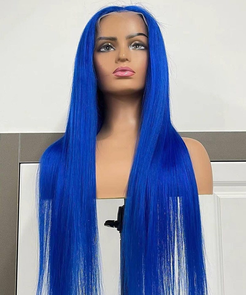 Blue Straight 13X4 Lace Front Human Hair Wigs Pre Plucked With Baby ...