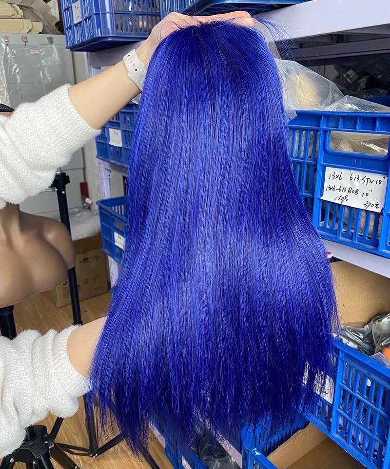 Blue Straight 13X4 Lace Front Human Hair Wigs Pre Plucked With Baby ...