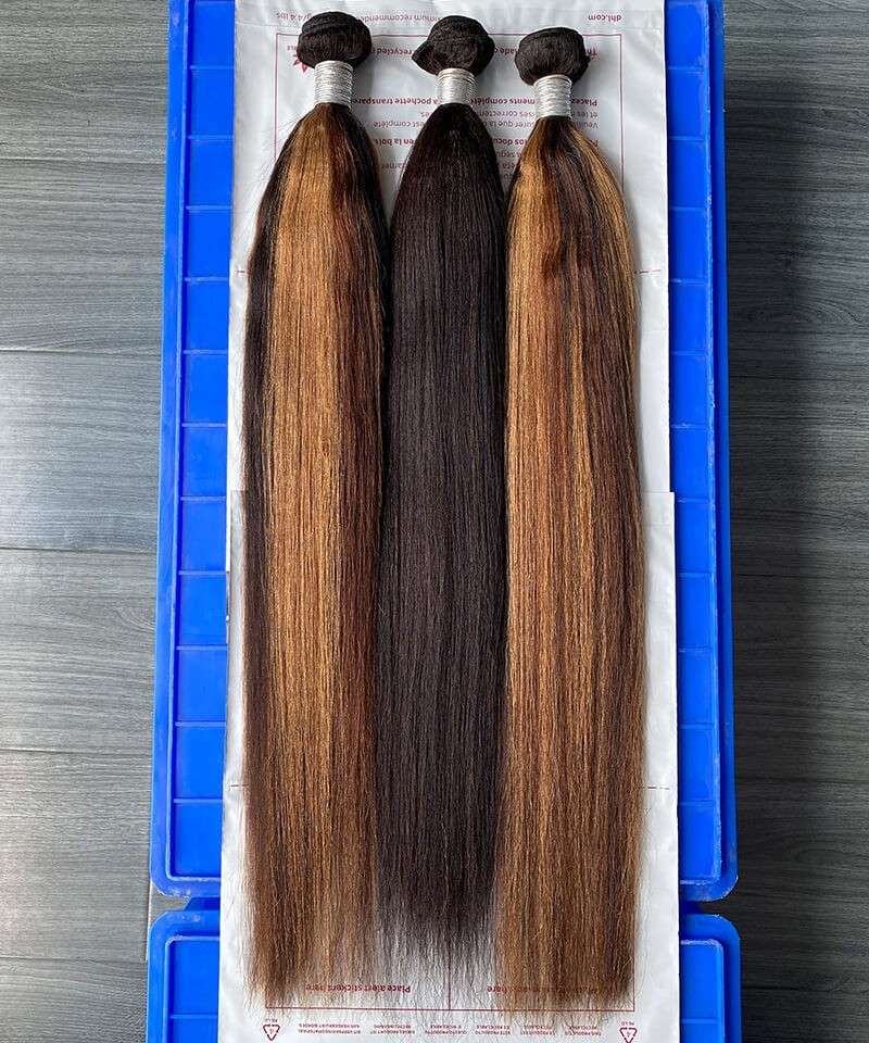 Mixed Color Light Yaki Straight Human Hair Bundles For Women Melt 4C ...